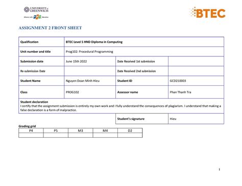 Assignment 2 Minh Hiếu 16 Assignment 2 Front Sheet Qualification Btec Level 5 Hnd Diploma In