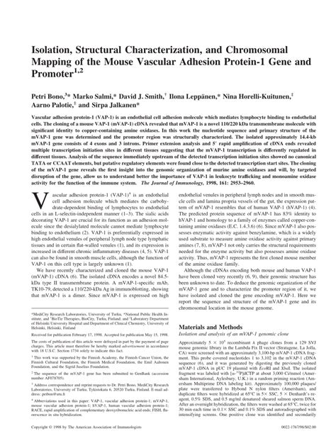 Pdf Isolation Structural Characterization And Chromosomal Mapping Of The Mouse Vascular
