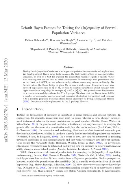 Pdf Default Bayes Factors For Testing The Inequality Of Several