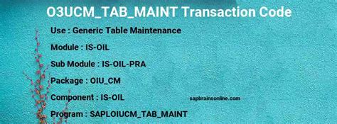 O3UCM TAB MAINT SAP Tcode For Generic Table Maintenance