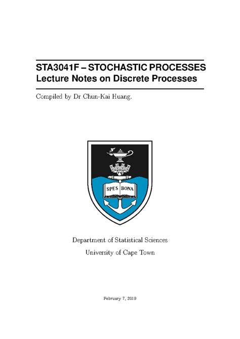 Sta3041f Lecture Notes Discrete Processes Sta3041f Stochastic Processes Lecture Notes On