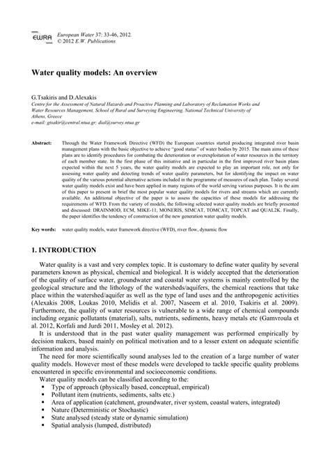 Pdf Water Quality Models An Overview