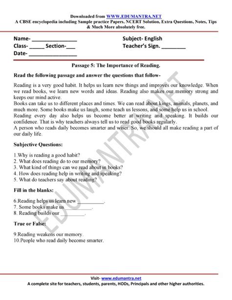 50 Comprehension Class 6 English Questions And Answers Comprehension Practice Worksheets