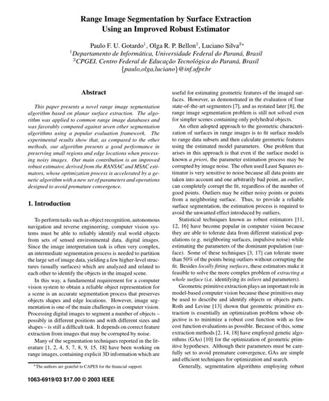 Pdf Range Image Segmentation By Surface Extraction Using An Improved Robust Estimator