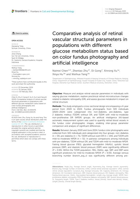 Pdf Comparative Analysis Of Retinal Vascular Structural Parameters In Populations With