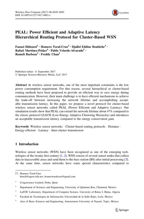Pdf Peal Power Efficient And Adaptive Latency Hierarchical Routing Protocol For Cluster Based Wsn