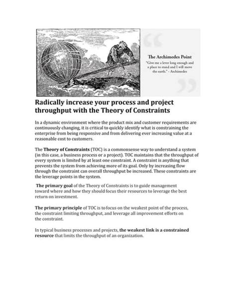 Radically Increase Your Process And Project Throughput With The Theory Of Constraints Pdf