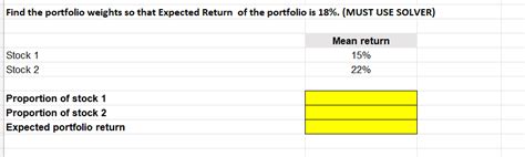 Solved Find The Portfolio Weights So That Expected Return Of