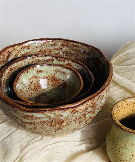 Set Of Stacking Bowls 3 ~ Rustic Green Etsy