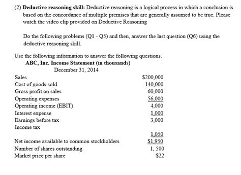 Solved Deductive Reasoning Skill Deductive Reasoning Is Chegg