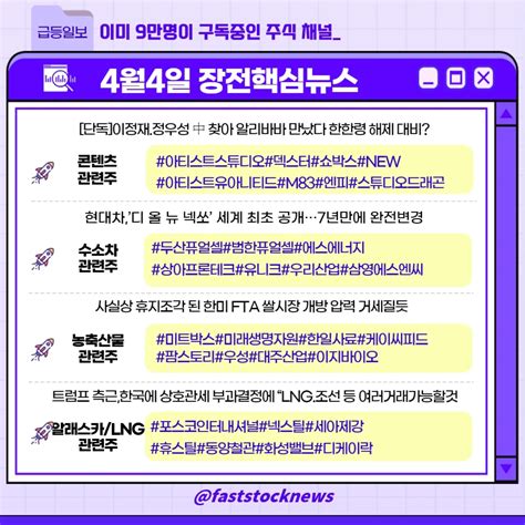 주식 투자 재테크 급등일보🚀 실시간주식메신저😎 2025년 4월 4일 급등일보 장전뉴스 주식주식스타그램주린이일정