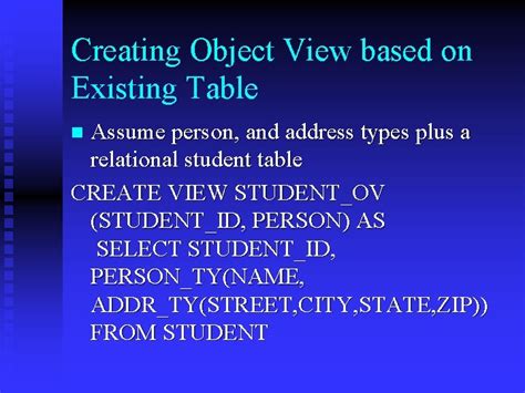 Oracle Objects Object Oriented Database Approach Overview Oracle