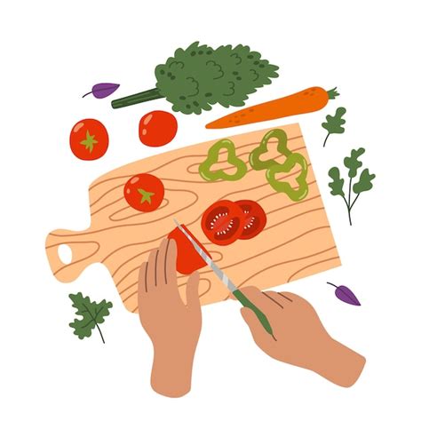 Premium Vector Isolated Hands Cut Vegetables With A Knife On Cutting