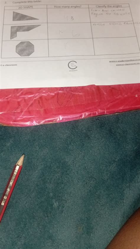 Complete The Table 2d Shape How Many Angles Classify The Angles