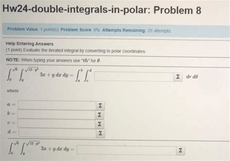 solved hw24 double integrals in polar problem problem value