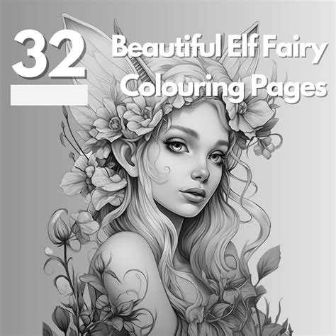 32 Beautiful Elf Fairies Colouring Book Adults Instant Download
