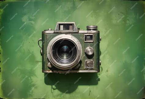 A Green Wall With A Camera And A Green Background Premium Ai