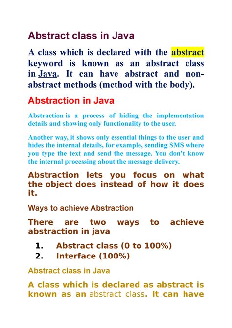 Abstract Classes In Java Abstract Class In Java A Class Which Is