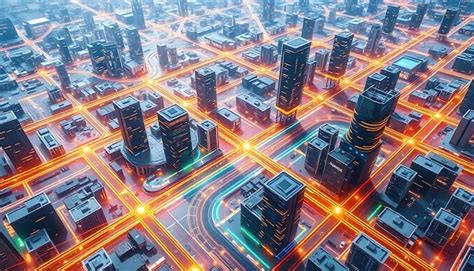 Aerial View Highspeed Internet Network Futuristic City Data Network Infrastructure Data Centers