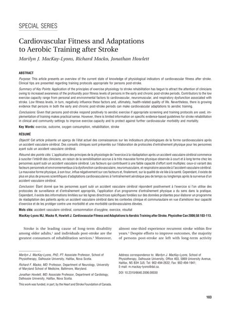 Pdf Exercise Capacity And Cardiovascular Adaptations To Aerobic Training Early After Stroke