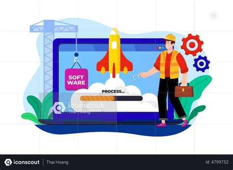 Software Engineer Launching Software Illustration Free Download