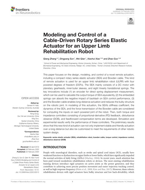 Pdf Modeling And Control Of A Cable Driven Rotary Series Elastic Actuator For An Upper Limb
