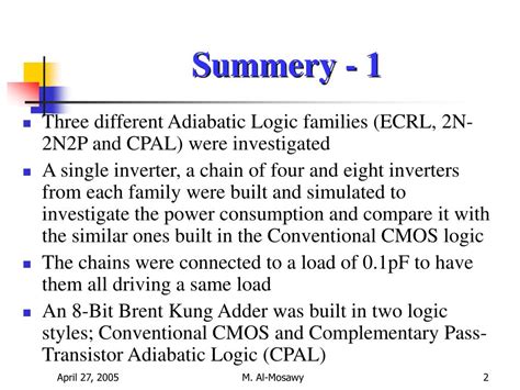 PPT Adiabatic Logic As Low Power Design Technique Simulations Results PowerPoint