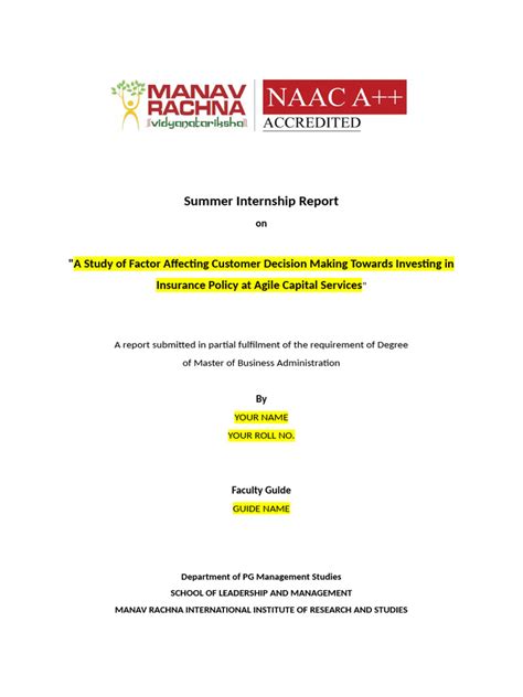 Summer Internship Report Front Page Pdf