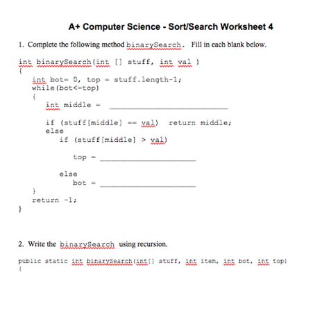 Solved A Computer Science Sortsearch Worksheet4 1