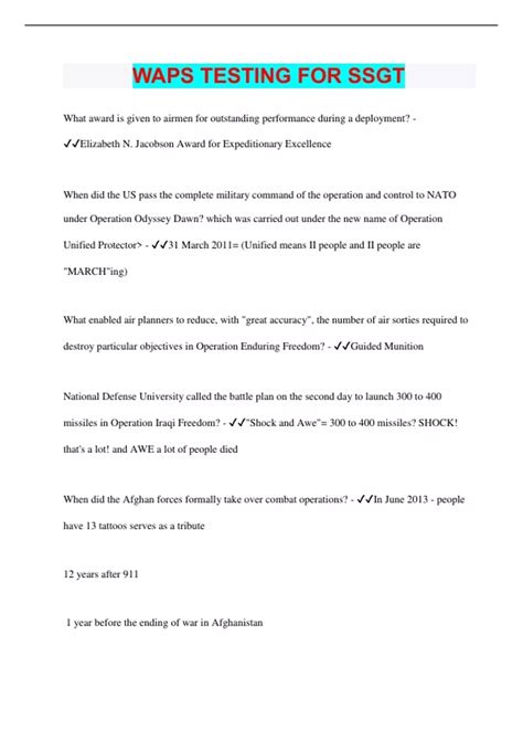 WAPS TESTING FOR SSGT WAPS TESTING FOR SSGT Stuvia US