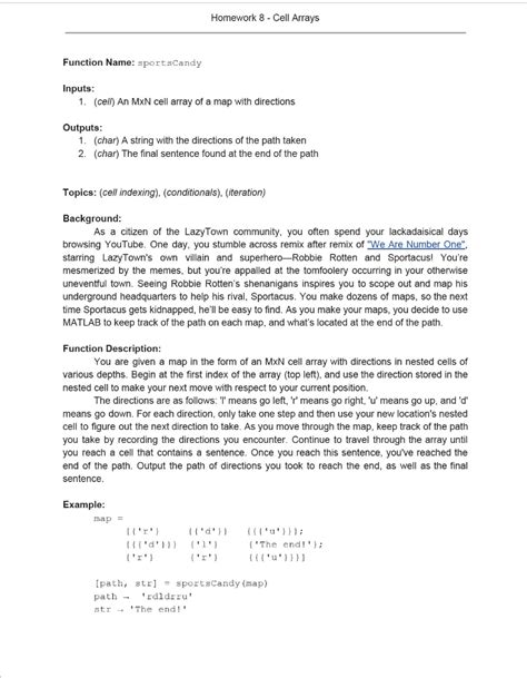 Solved Homework 8 Cell Arrays Function Name Sportscandy