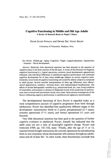 Pdf Cognitive Functioning In Middle And Old Age Adults