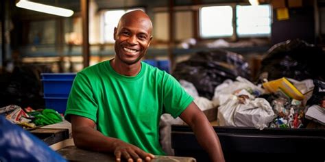 Premium Ai Image Cheerful Man Sorting Recyclables At A Communal Recycling Created With