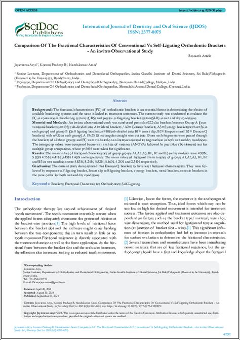 Pdf Comparison Of The Fractional Characteristics Of Conventional Vs Self Ligating Orthodontic