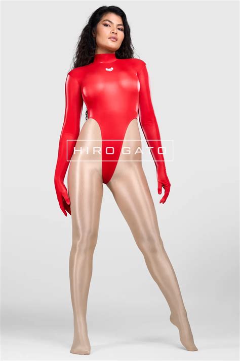 Hiro Gato Sharkskin Pu Spandex Leotard Red