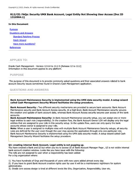 Security Umx Bank Account Legal Entity Not Showing User Access Doc Id 13169641 Pdf