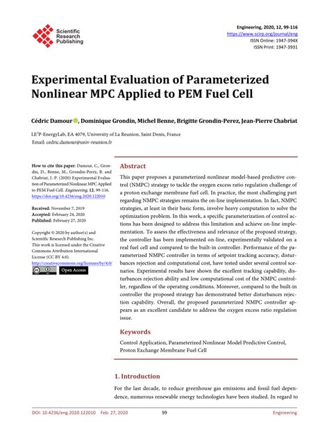 Pdf Experimental Evaluation Of Parameterized Nonlinear Mpc Applied To