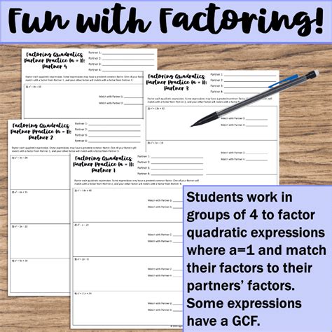 Factoring Quadratic Expressions Partner Practice Activity A1