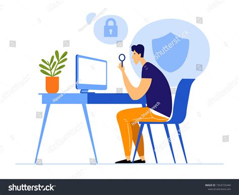 Man Using Laptop Computer Shield Vector Stock Vector Royalty Free Shutterstock
