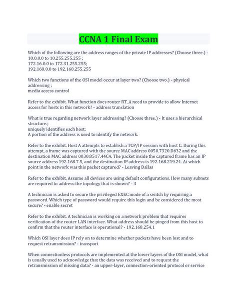 Ccna 1 Final Exam Questions And Answers Latest Update 2022 With Complete Solution Rated A