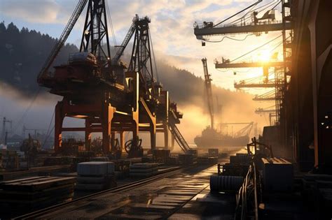 Premium Photo Port Cranes Unloading Cargo