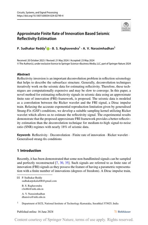 approximate finite rate of innovation based seismic reflectivity