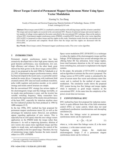 Direct Torque Control Of Permanent Magnet Synchronous Motor Using Space