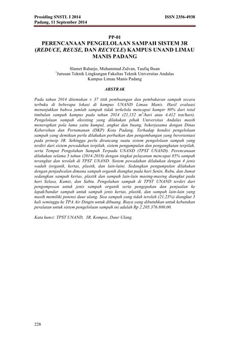 PDF PENGELOLAAN SAMPAH SISTEM 3R REDUCE REUSE DAN RECYCLE KAMPUS