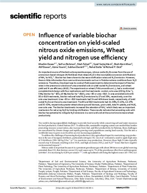 Pdf Influence Of Variable Biochar Concentration On Yield Scaled