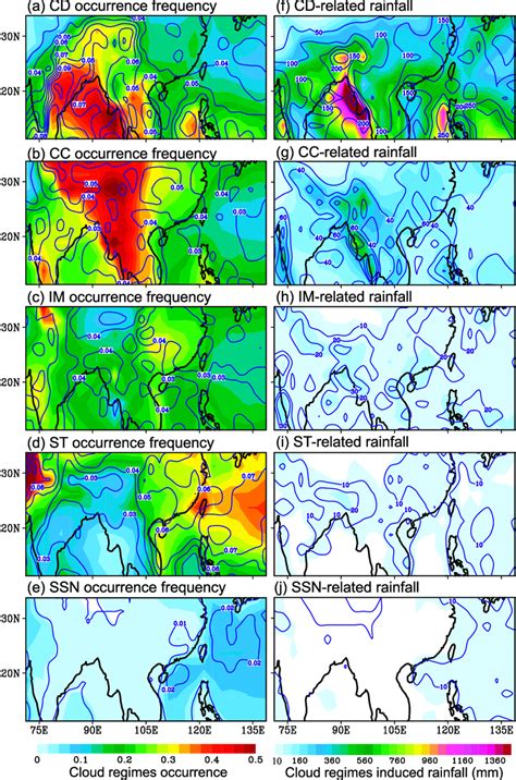 A E Spatial Distribution Of The Occurrence Frequency Of Summertime