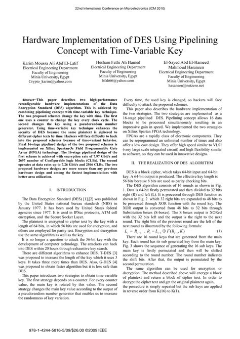 Pdf Hardware Implementation Of Des Using Pipelining Concept With Time