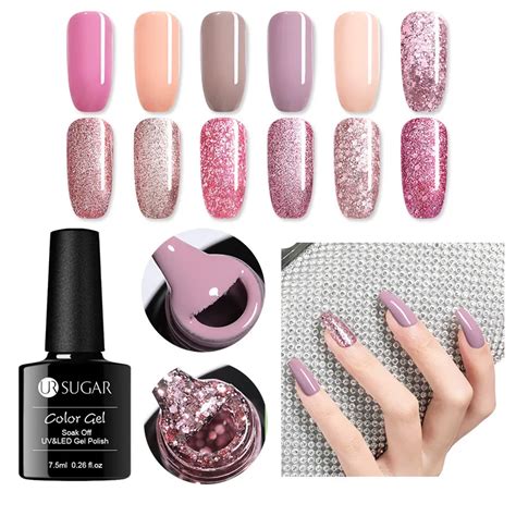 Ur Sugar 7 5 мл розовый золотистый Гель лак для ногтей розовый блеск блестки замочить от УФ