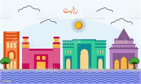 라바트 스카이라인 벡터 그림의 한 라인 아트 그림 여행 및 랜드마크 벡터 일러스트레이션 디자인 개념 현대 도시 디자인 벡터입니다 아랍어 번역 라바트 0명에 대한 스톡 벡터
