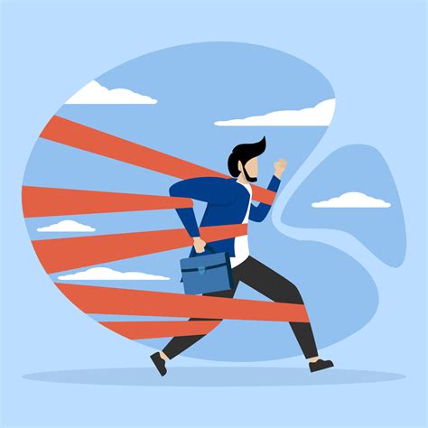 Limitations And Traps Or Challenges To Overcome Success Concept Man Tied With Red Ribbon Trying